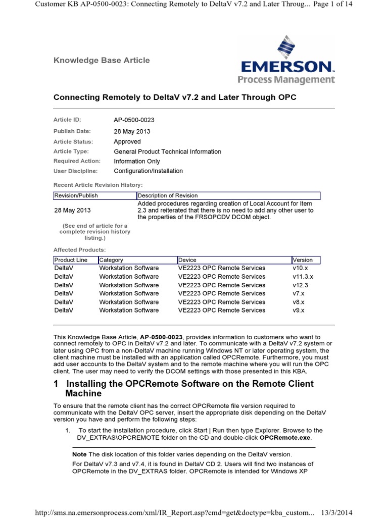 AP-0500-0023 Connecting Remotely To DeltaV v7.2 and Later Through OPC | PDF | Component Object ...