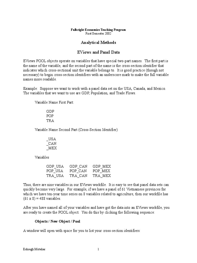Analysis of Panel Data Modeling Techniques Using EViews: Testing ...