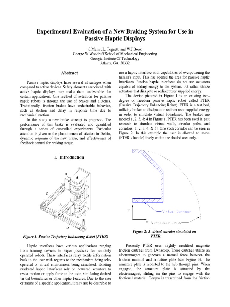 Experimental Evaluation of A New Braking System For Use in Passive Haptic Displays | PDF ...