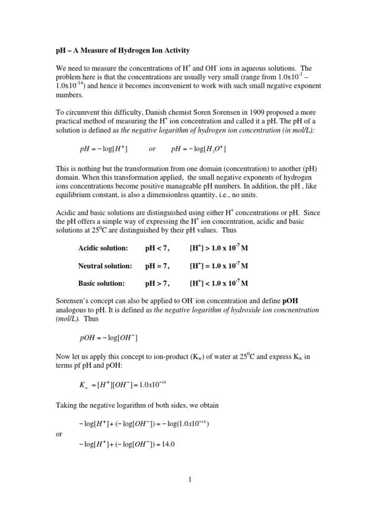 PH - A Measure of Hydrogen Ion Activity: PH H or PH HO | PDF | Ph ...