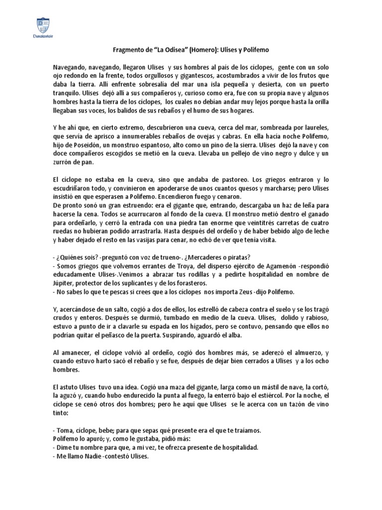 Ulises y su ingenio para escapar del Cíclope Polifemo | PDF | Odiseo ...