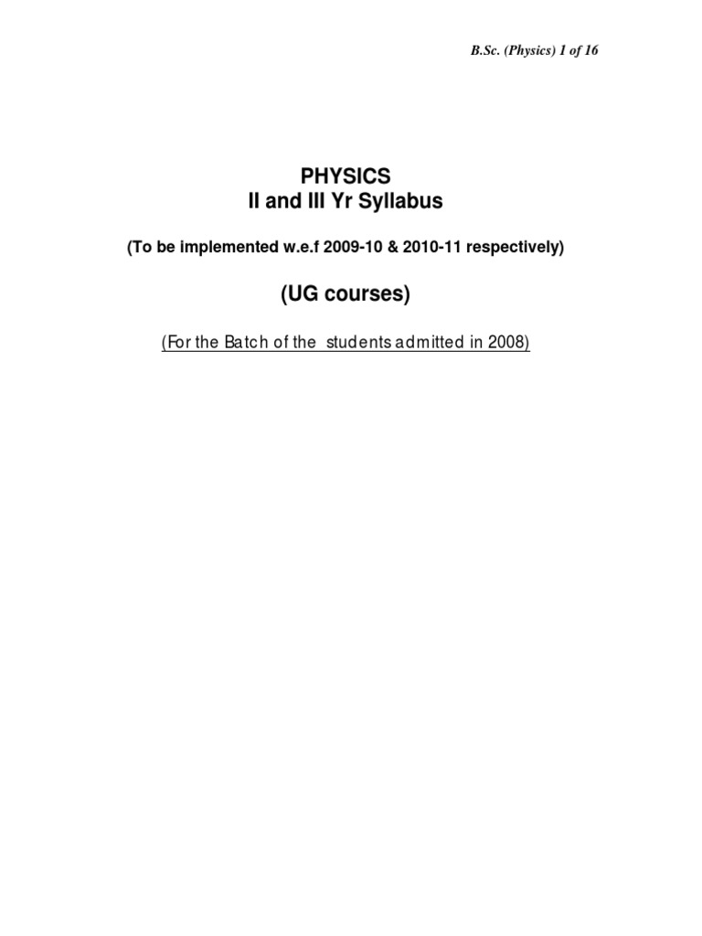 Physics Syllabus | PDF | Interference (Wave Propagation) | Diffraction