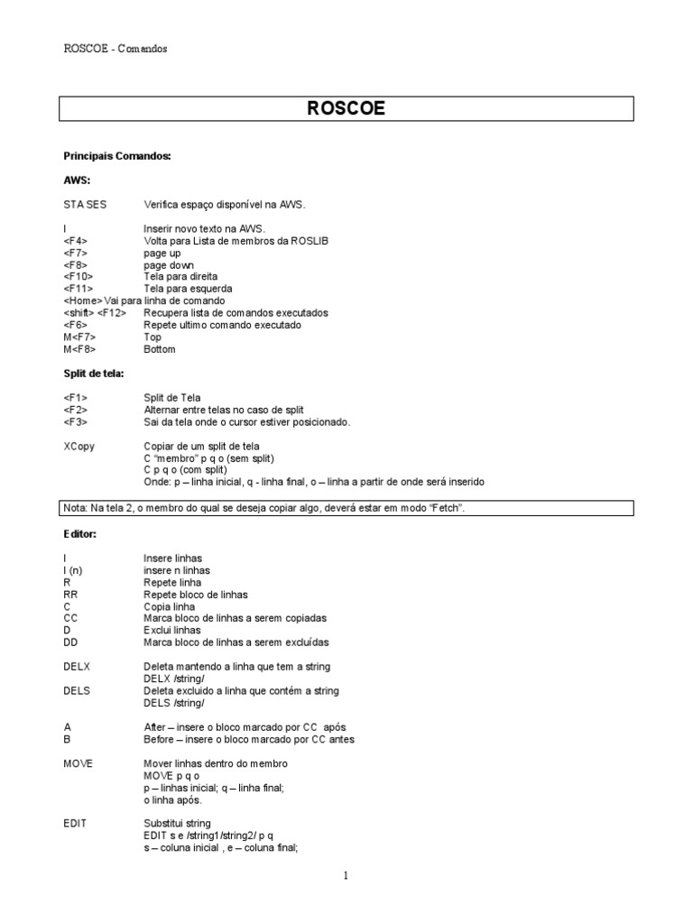Mainframe Comandos ROSCOE PDF | Download grátis PDF | Desenvolvimento de software | Áreas de ...