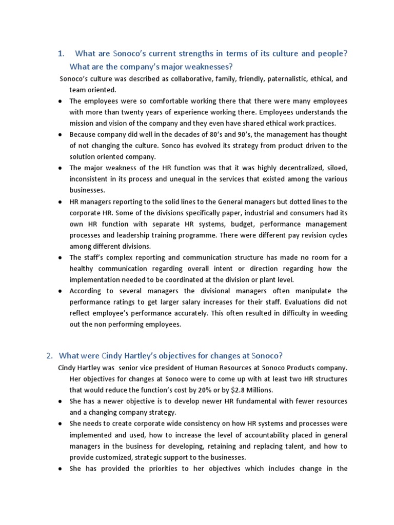 Sonoco HR Case Study Analysis | PDF | Human Resources | Performance Management