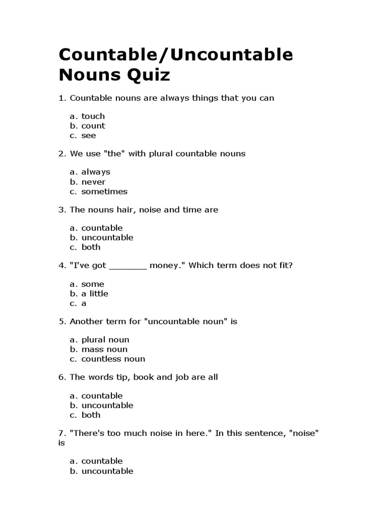 Test countable and uncountable nouns 60 фото - Plantschool.ru
