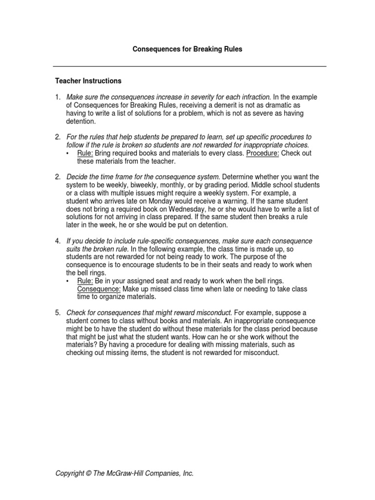 Consequences for Breaking Rules | Teaching | Learning