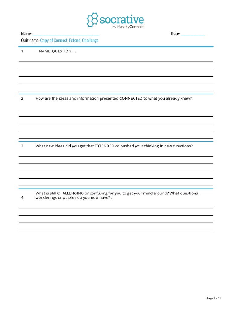 Connect, Extend, Challenge Quiz Template | PDF