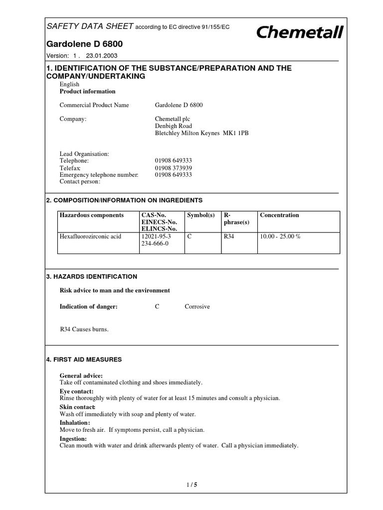 Gardolene D 6800 Msds Ver1 | PDF | Chemical Substances | Water