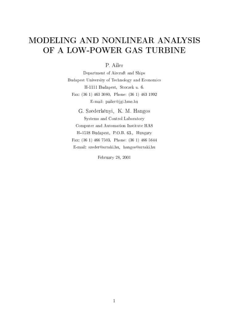 Modeling and Nonlinear Analysis of A Low-Power Gas Turbine - Ps | PDF ...