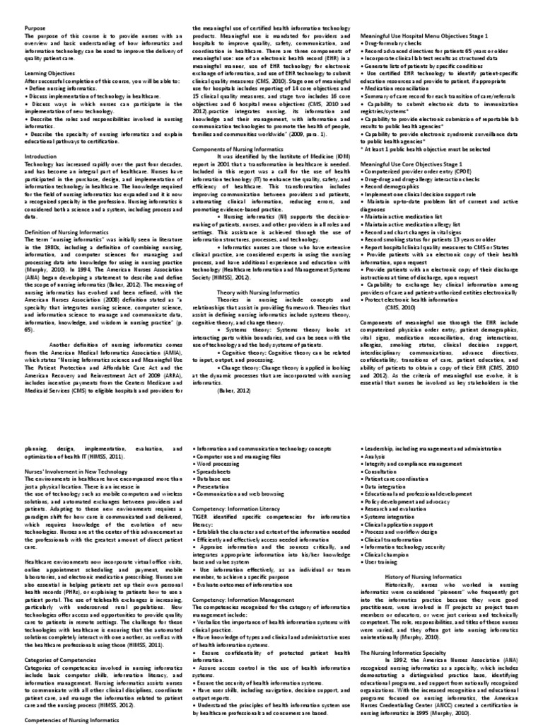 Nursing Informatics Pdf Electronic Health Record Health Informatics