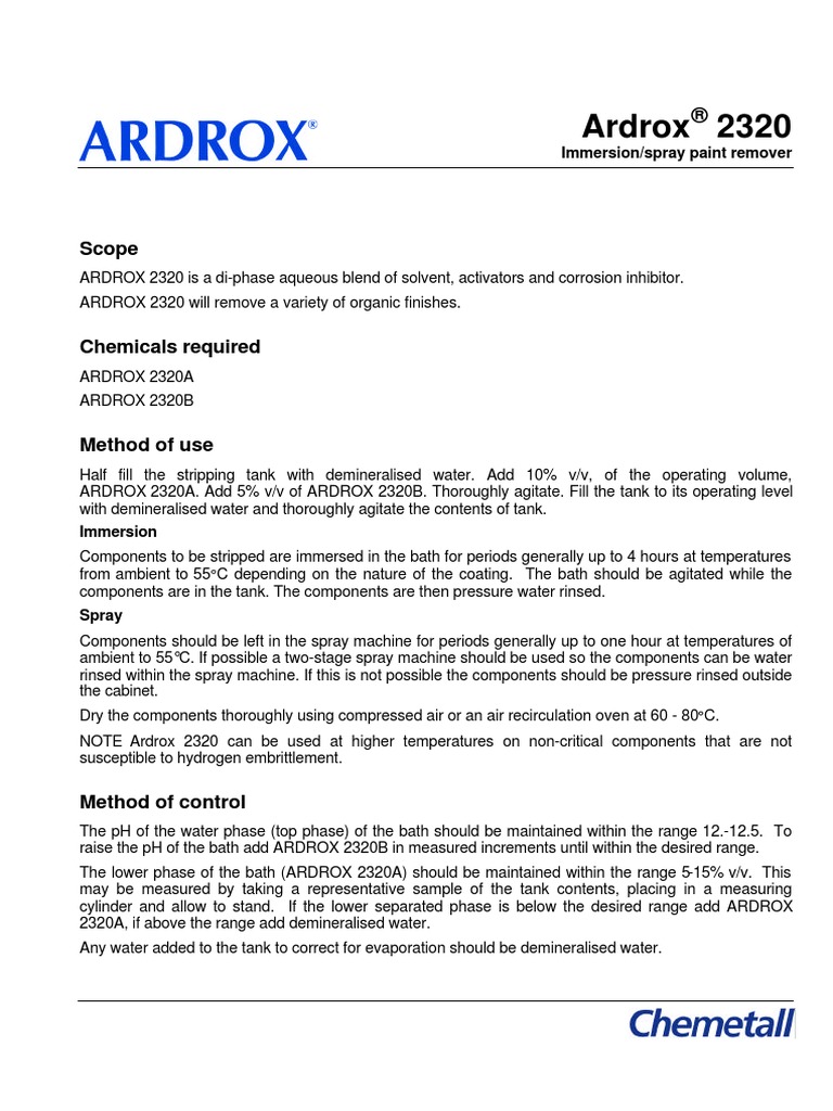 Ardrox 2320 - (Data Sheet) . | Download Free PDF | Purified Water | Water
