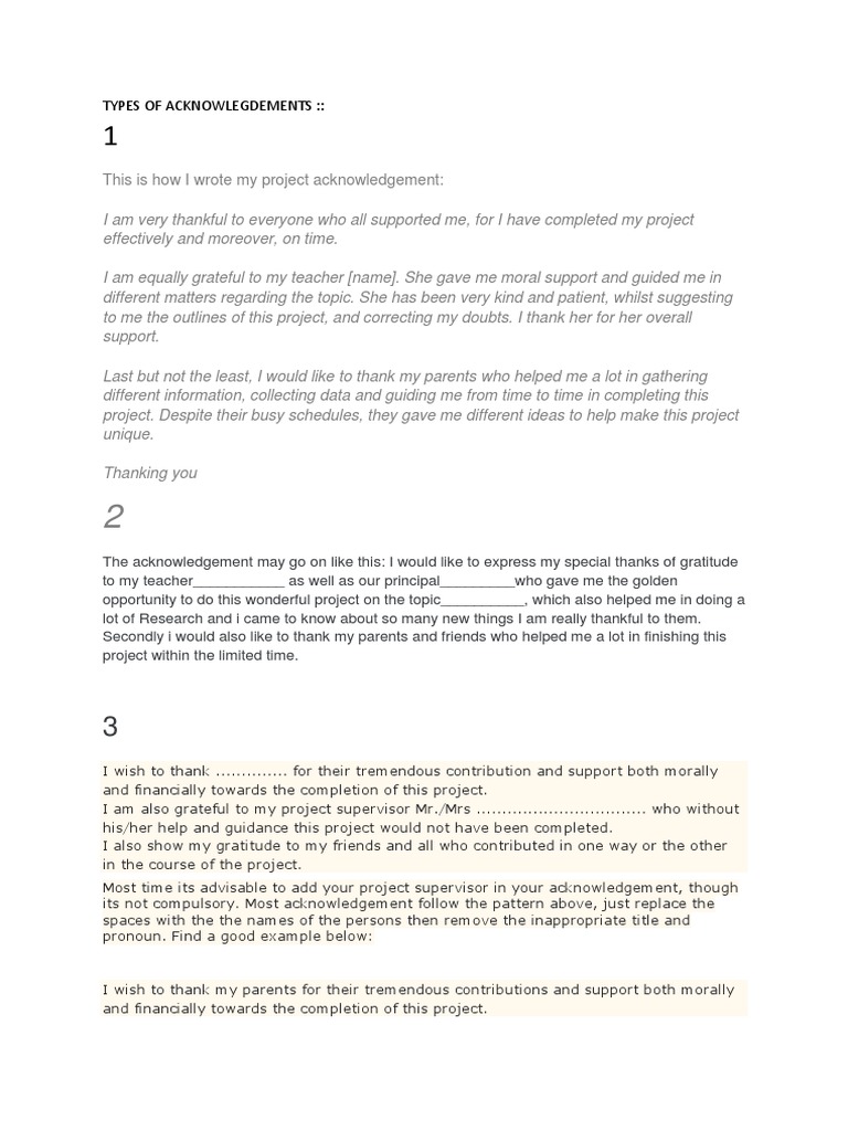 This Is How I Wrote My Project Acknowledgement:: Types of ...