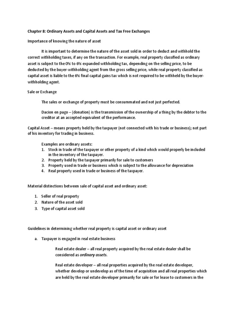Chapter VIII Ordinary Asset and Capital Assets | PDF | Capital Gains ...