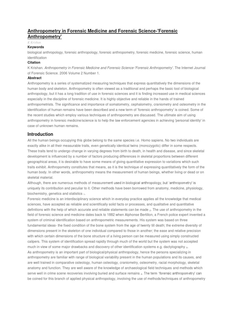 Anthropometry in Forensic Medicine and Forensic Science | PDF ...