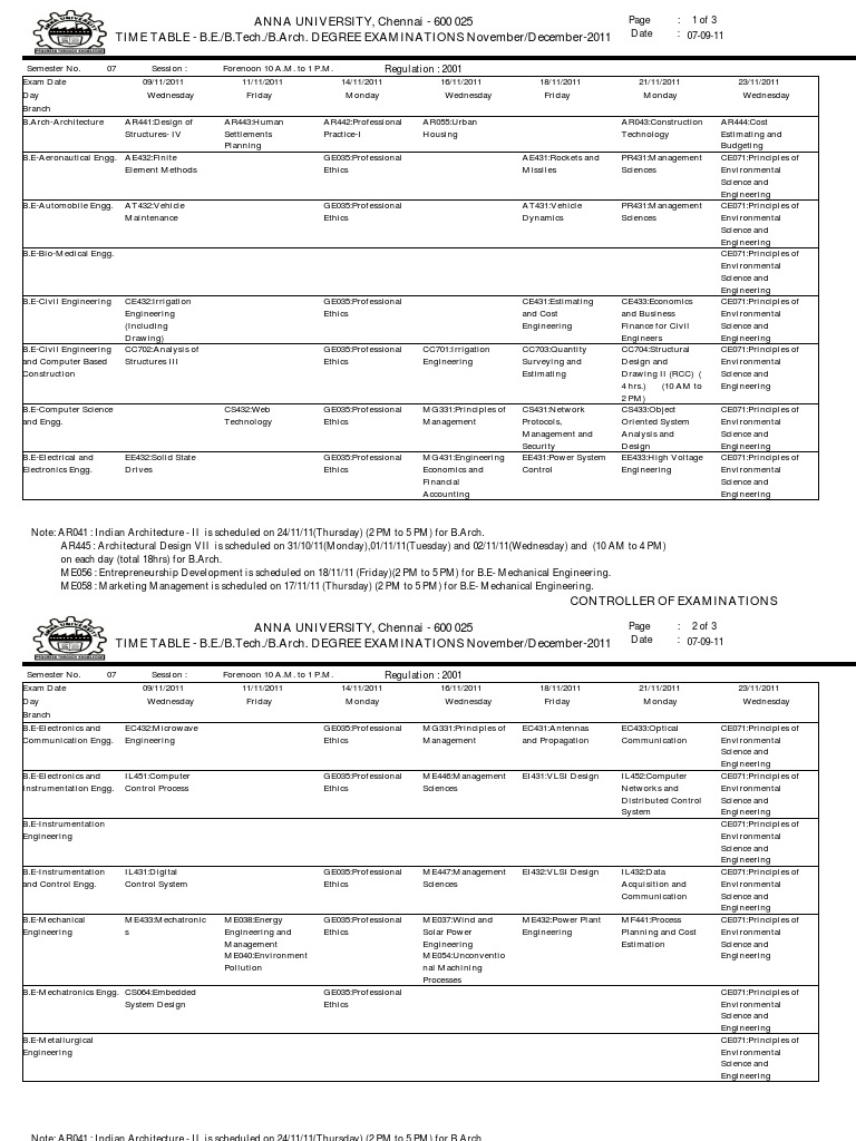 Timetable | PDF | Engineering | Science And Technology