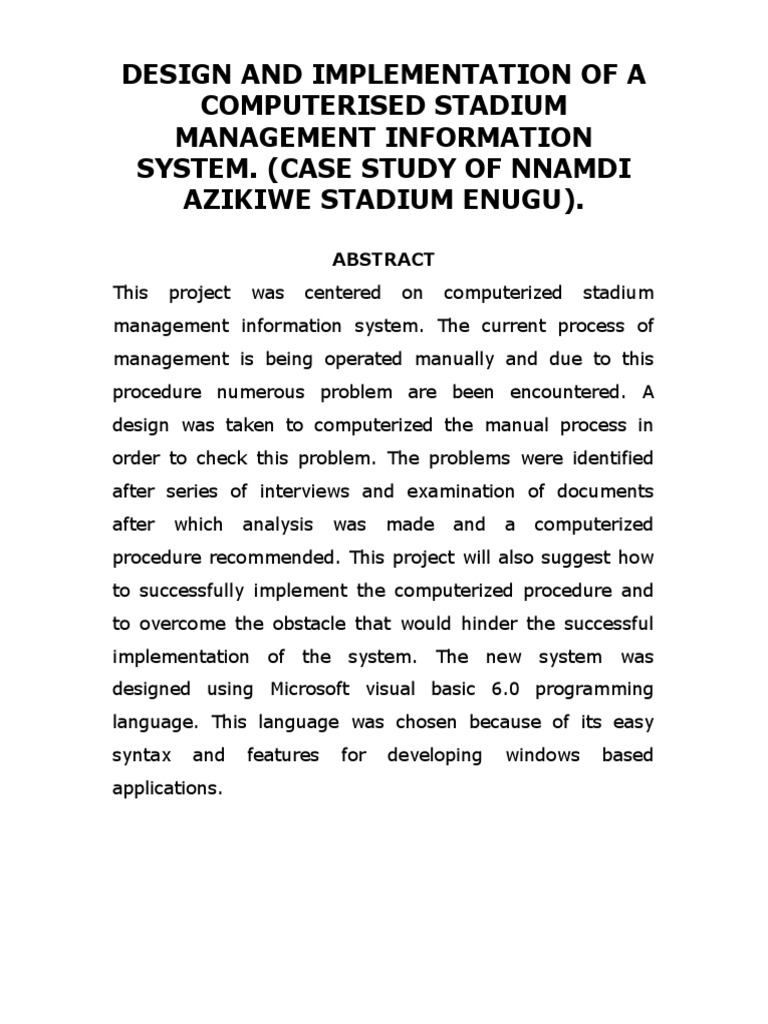 Design and Implementation of A Computerised Stadium Management Information System | PDF ...