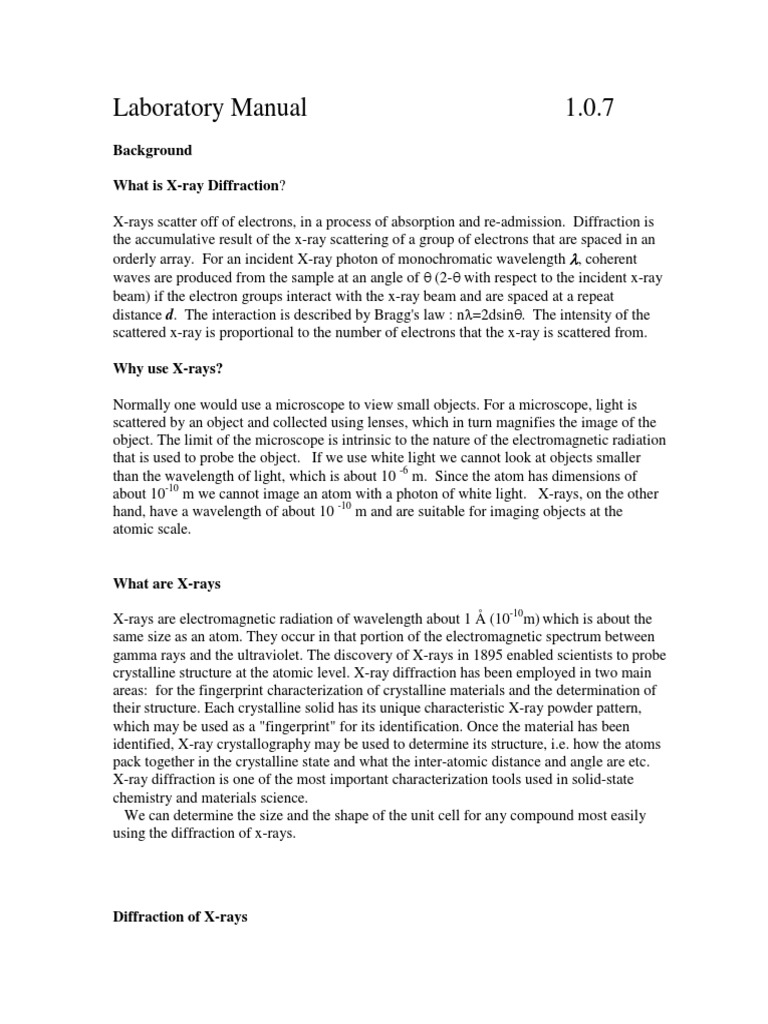 XRD Lab Manual | PDF | X Ray Crystallography | Scattering