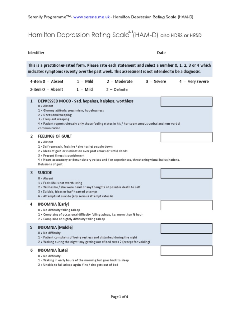 Ham D PDF | PDF | Major Depressive Disorder | Anxiety