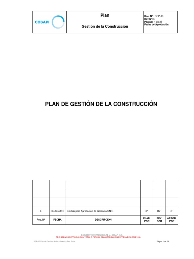 SGP-16 Plan de Gestión Construcción PDF | PDF | Presupuesto | Planificación