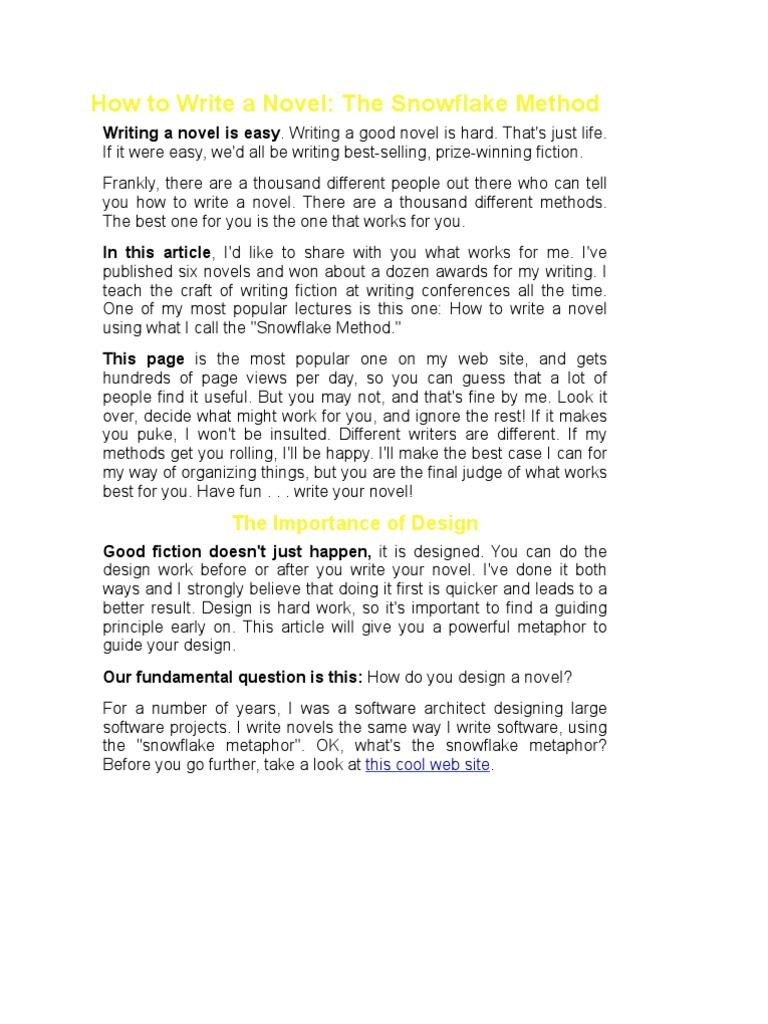 How To Write A Novel: The Snowflake Method | PDF | Spreadsheet | Design