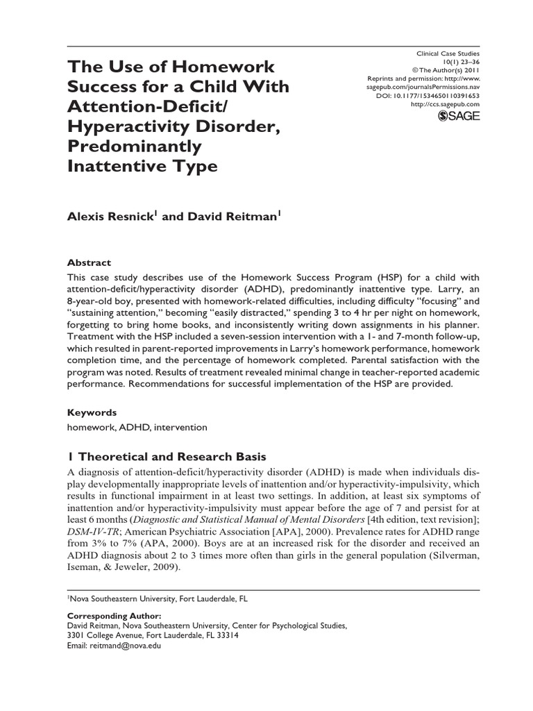The Use of Homework Success For A Child With Attention-Deficit ...