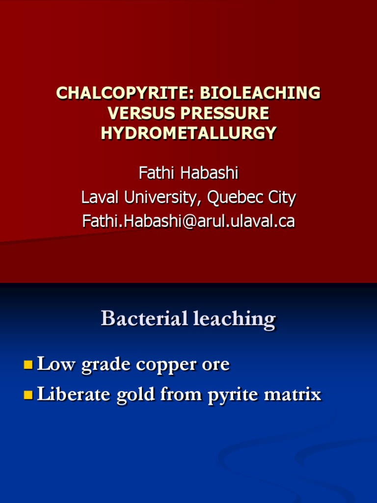 Chalcopyrite: Bioleaching Versus Pressure Hydrometallurgy | PDF