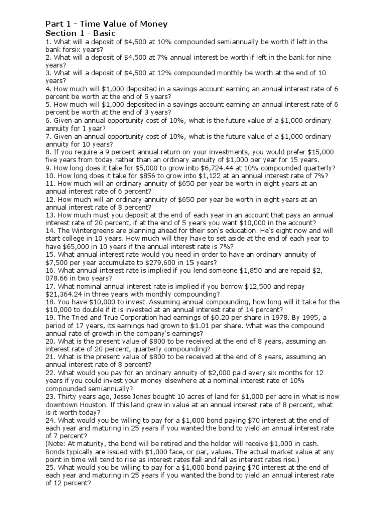 Time Value of Money Problems | PDF | Present Value | Interest