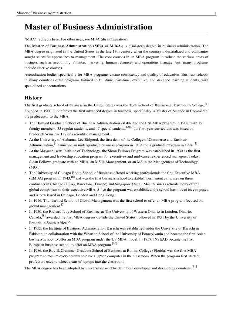 Master of Business Administration | PDF | Master Of Business ...