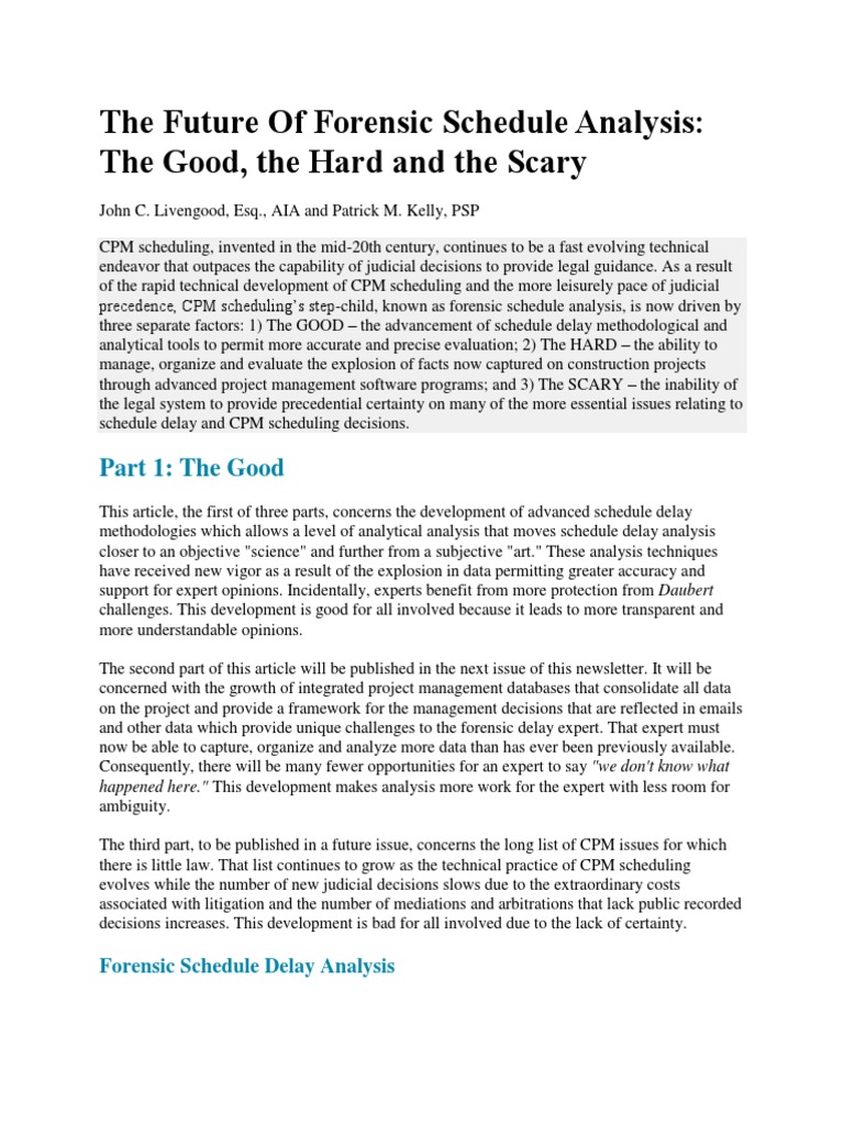 The Future Of Forensic Schedule Analysis Pdf Intelligence Analysis 0921