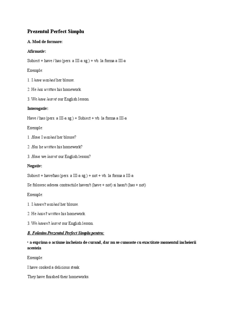 Prezentul Perfect Simplu | PDF | Language Arts & Discipline
