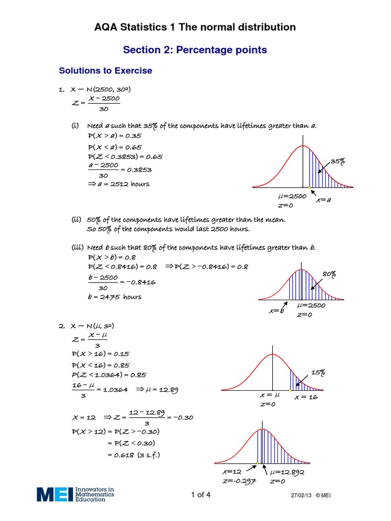 Percentage Points - Solutions PDF | PDF | Normal Distribution | Measure ...