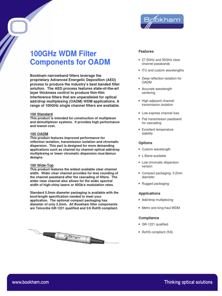 100Ghz WDM Filter Components For Oadm | PDF | Wavelength Division ...
