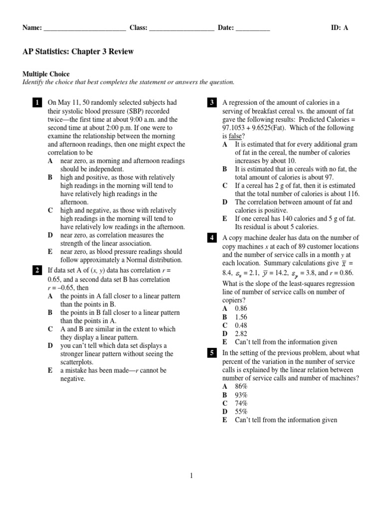 ExamView - Chapter 3 Review | PDF | Correlation And Dependence | Regression Analysis