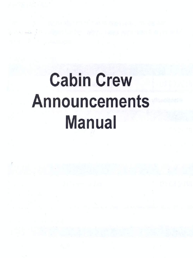 Cabin Crew Announcements Manual PDF | PDF