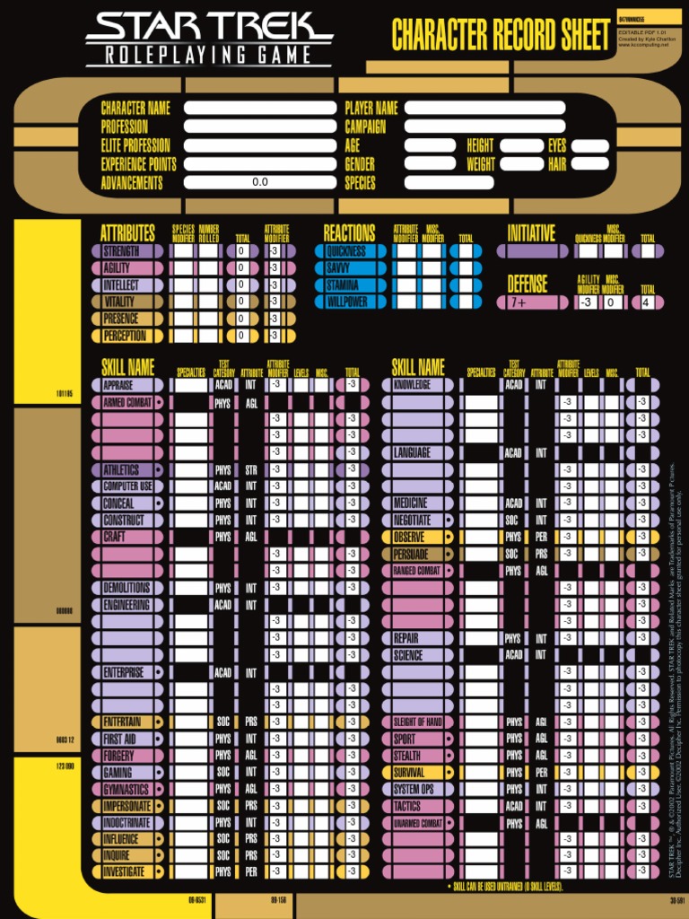 Editable Star Trek Character Sheet PDF | PDF | Computers