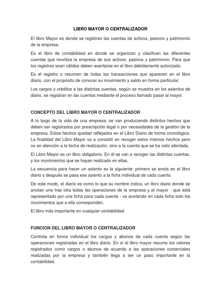 Función y Concepto del Libro Mayor | PDF | Contabilidad | Negocios ...