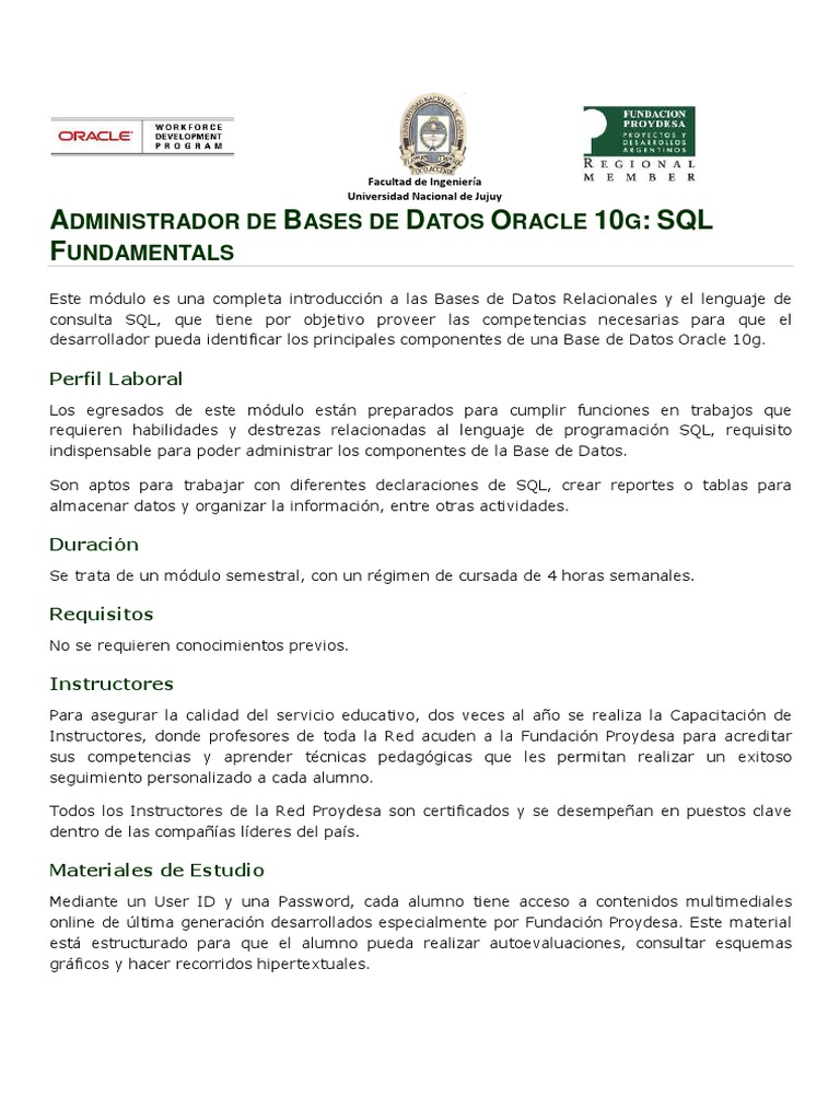 Curso SQL Fundamentals Oracle 10g | PDF | SQL | Oracle Corporation