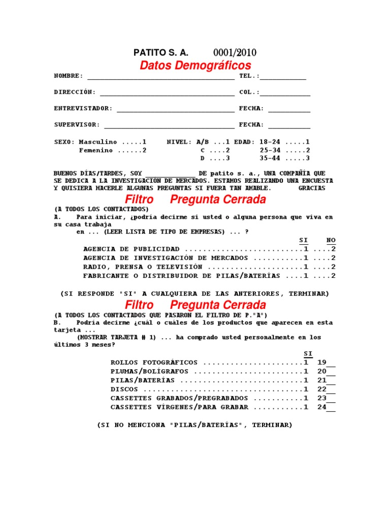 Encuesta Sobre Pilas Y Baterías Pdf Publicidad Investigación De