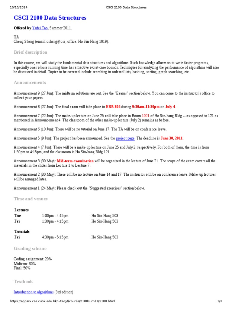 CSCI 2100 Data Structures | PDF | Lecture | Applied Mathematics