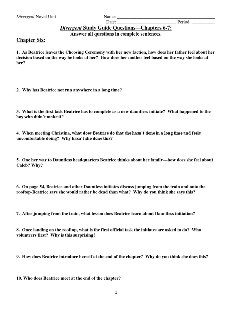 Divergent Questions-Chapters 6-7 | PDF