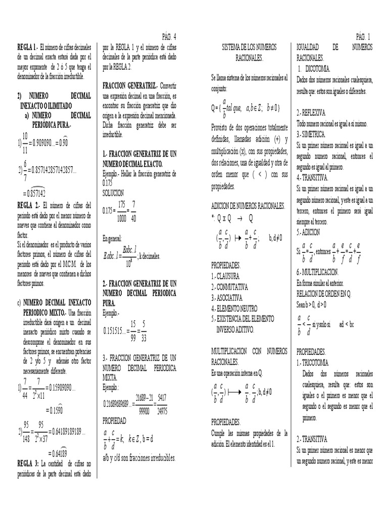 Sistema Nuemros Racionales Teo 2009-I PDF | PDF | Fracción (Matemáticas ...