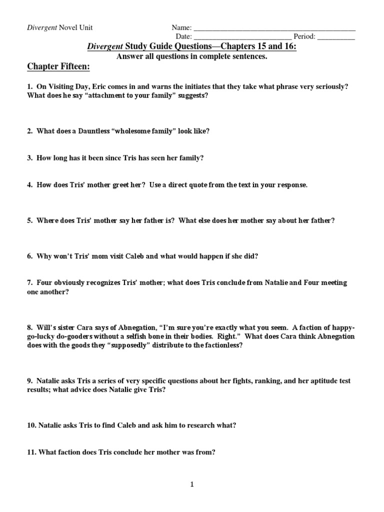 Divergent Questions-Chapters 15-16 | PDF