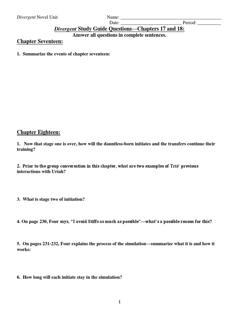Divergent Questions-Chapters 17-18 | PDF