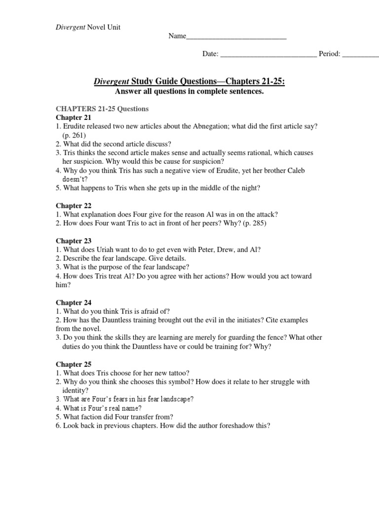 Divergent Chapters 21-25 Study Guide | PDF