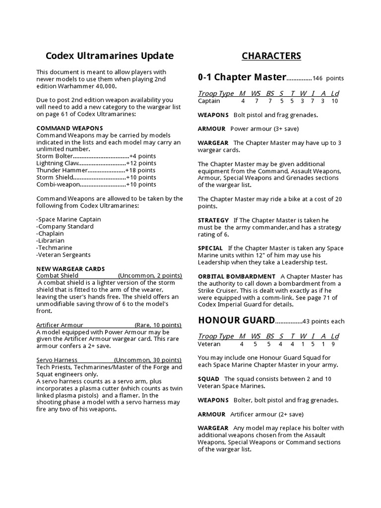 2nd Edition Codex Ultramarines Update | PDF | Sergeant | Cannon