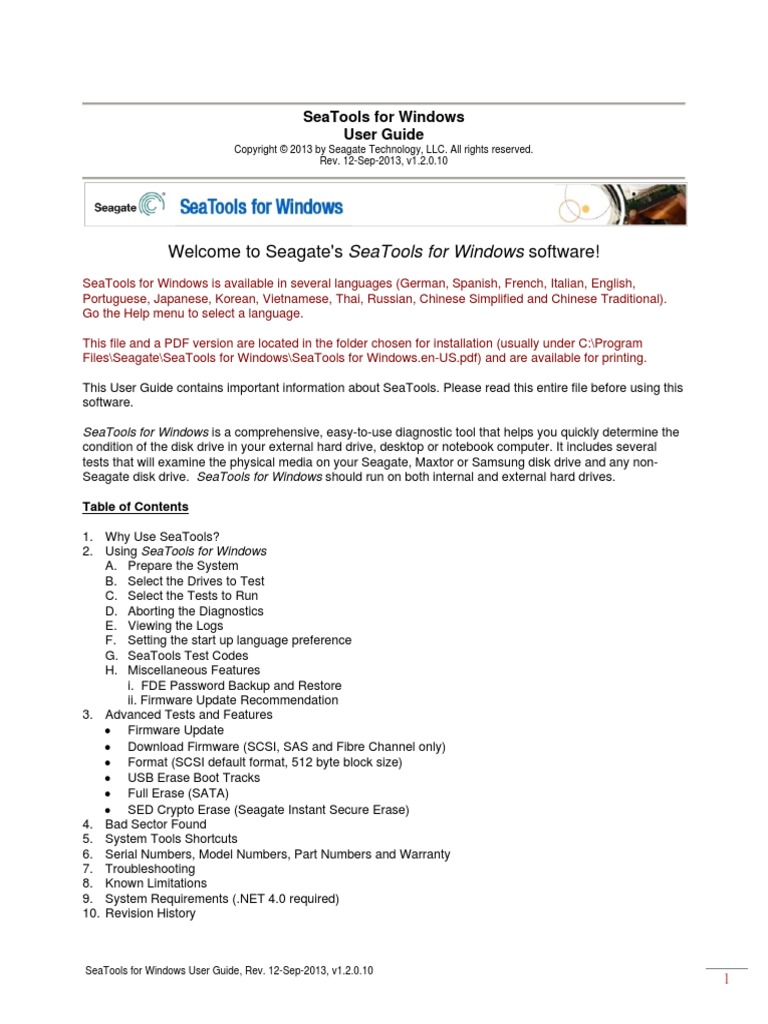 Seatools For Windows Udse | PDF
