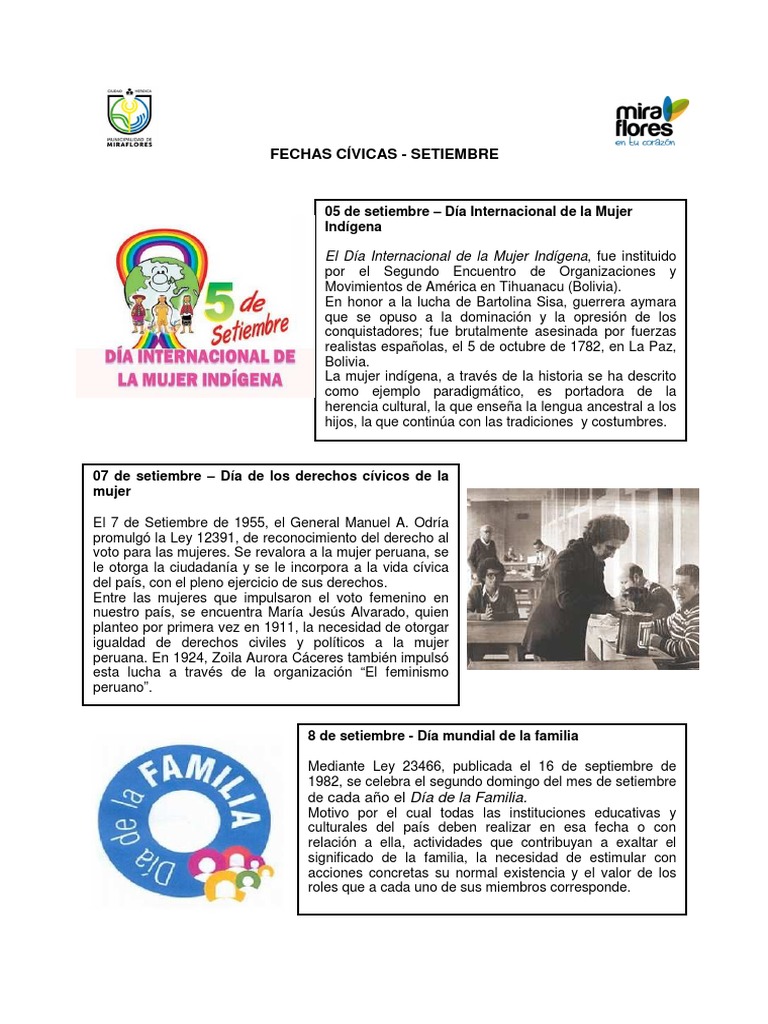 Fechas Civicas de Setiembre PDF | PDF | Mujer | Naciones Unidas