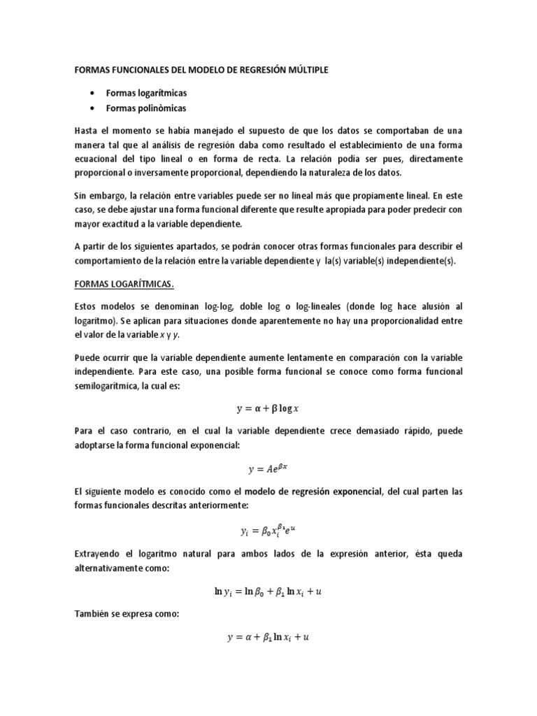 FORMAS FUNCIONALES DEL MODELO DE REGRESIÓN MÚLTIPLE (1) Econometria | PDF | Análisis de ...