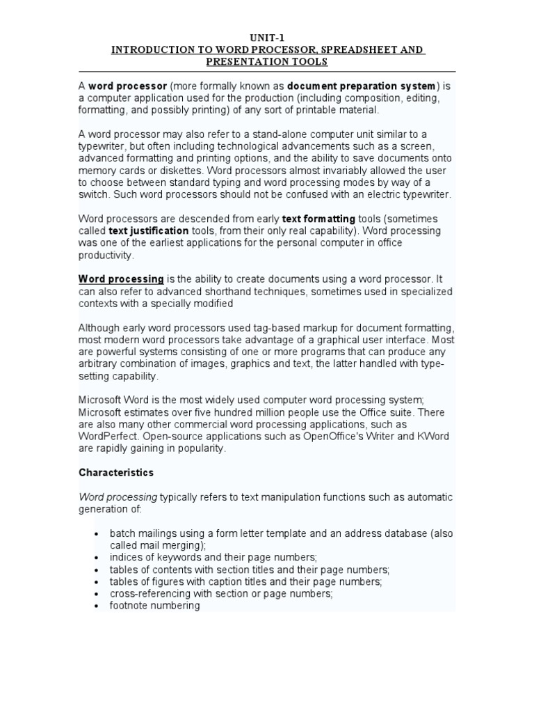 Word Processor & Excel Basics | PDF | Word Processor | Spreadsheet