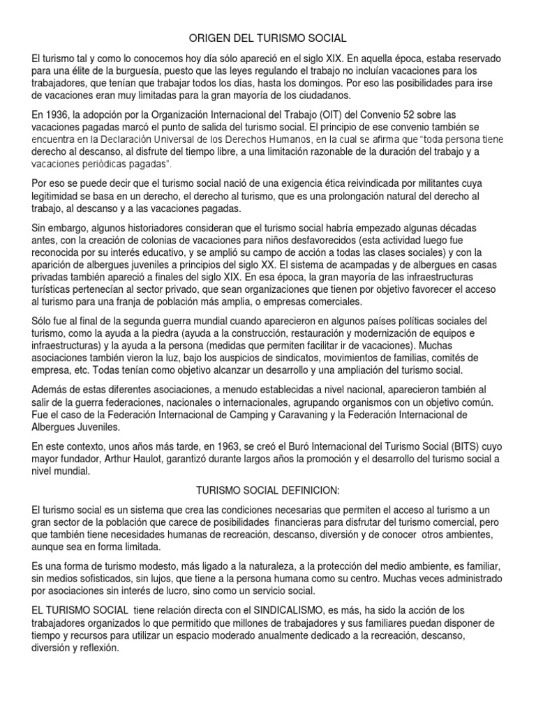 Origen Del Turismo Social LTM-101 Sep-Dic | PDF | Turismo | Vacaciones